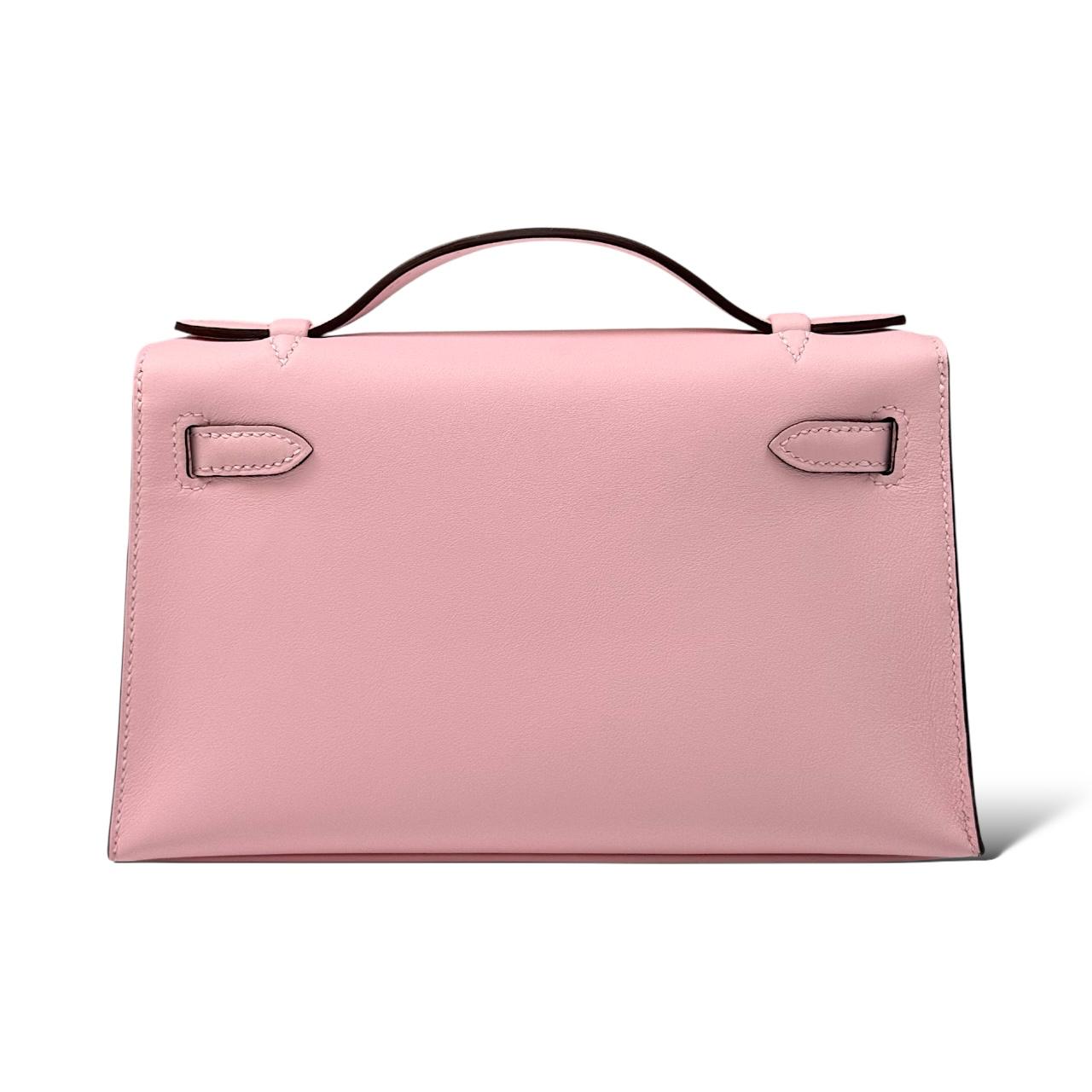 Hermes Kelly Pochette SO Rose Sakura Swift PBHW | The Luxury Flavor