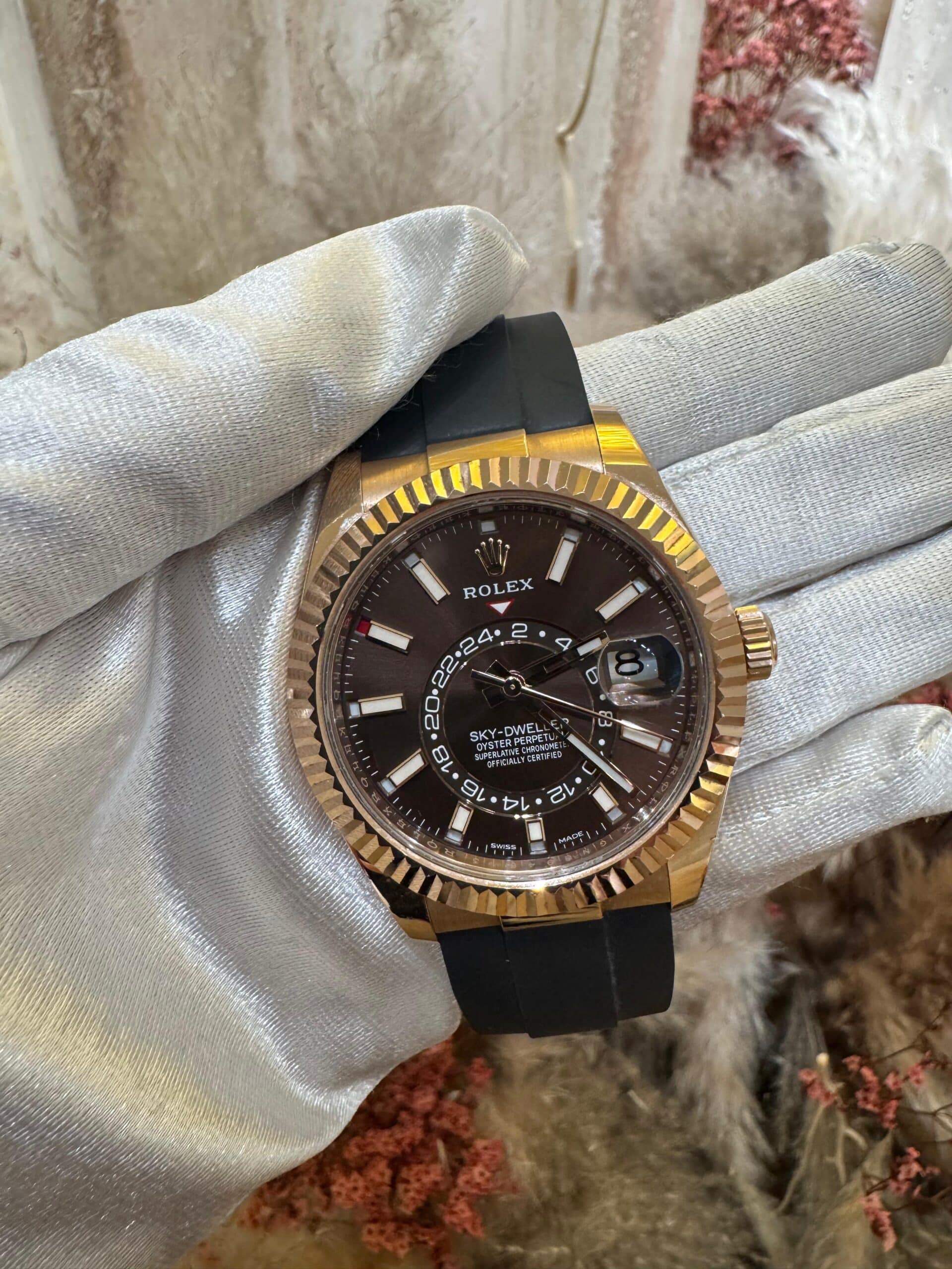 Rolex Sky-Dweller 42mm 336235 Everose Gold Chocolate Dial Oysterflex ...